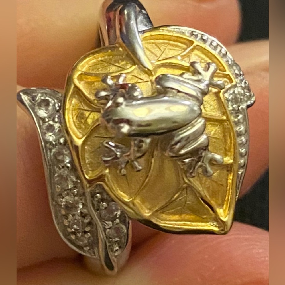 Frog On Leaf Ring, Silver 925 And Gold Leaf - Size 9.… - Gem